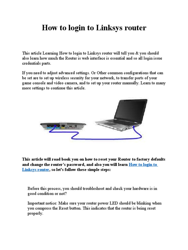 How To Login To Linksys Router | PDF | Router (Computing) | Wi Fi
