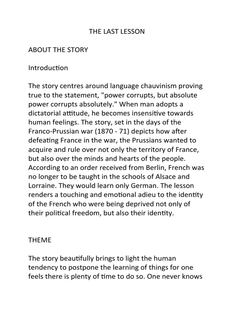 The Last Lesson | PDF | Teachers | Franco Prussian War
