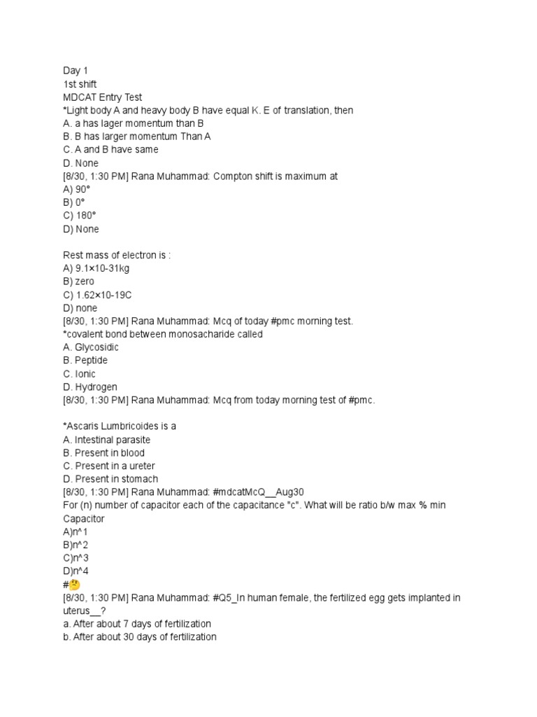 MdCat 2021 Entry Test MCQS | PDF | Electrolyte | Matter