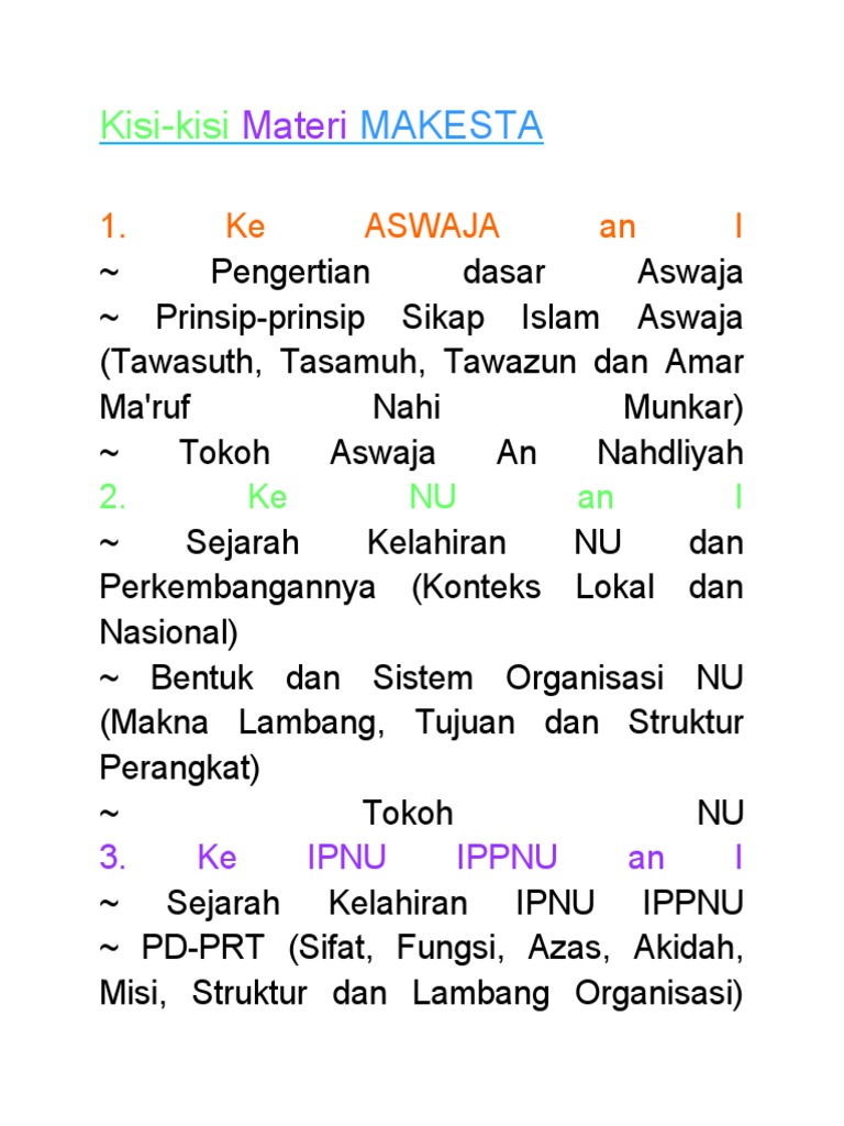 Kisi-Kisi Materi MAKESTA | PDF | Agama & Spiritualitas
