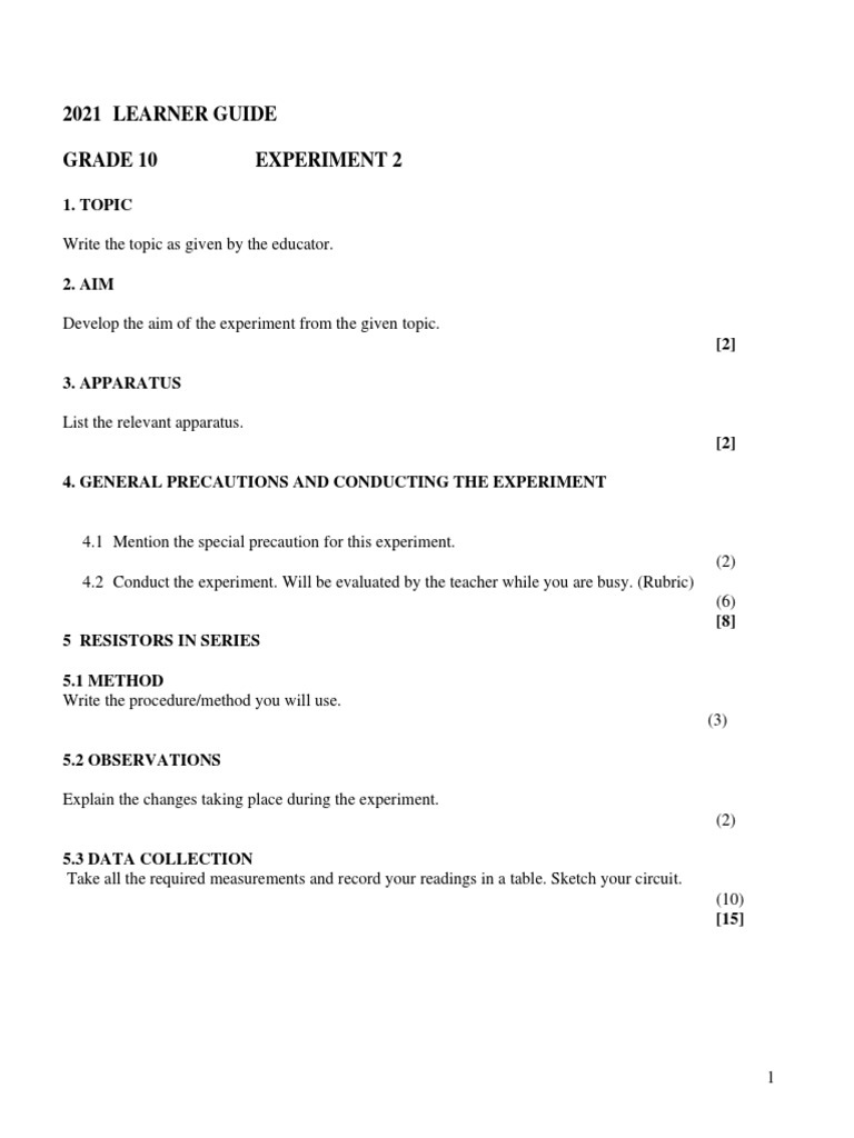 GRADE 10 Electric Circuits Learner Guide-1 | PDF | Experiment | Data