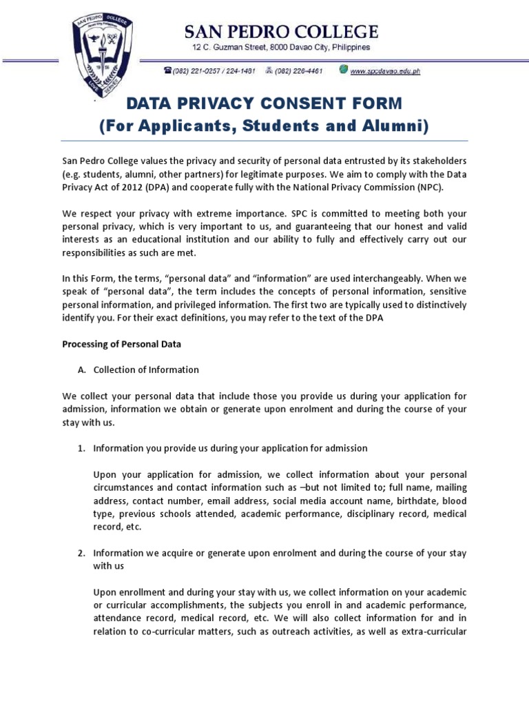 SPC Student DATA PRIVACY CONSENT FORM-updated 05-11-2021 | PDF ...