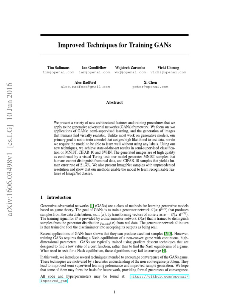 Improved Techniques For Training Gans: (G) Data (G) | PDF | Artificial ...