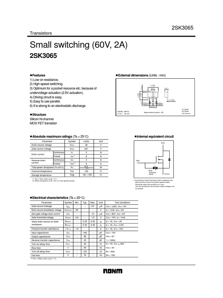 Small Switching (60V, 2A) : Transistors | PDF | Field Effect Transistor ...