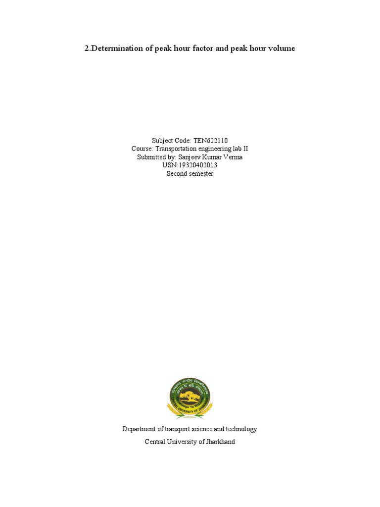 Determination of Peak Hour Factor and Peak Hour Volume | PDF | Volume ...