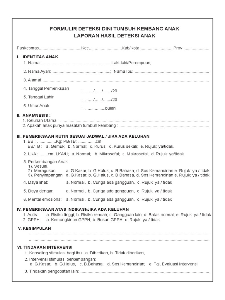 FORMULIR DETEKSI DINI TUMBUH KEMBANG ANAK - A4 - 3rim | PDF