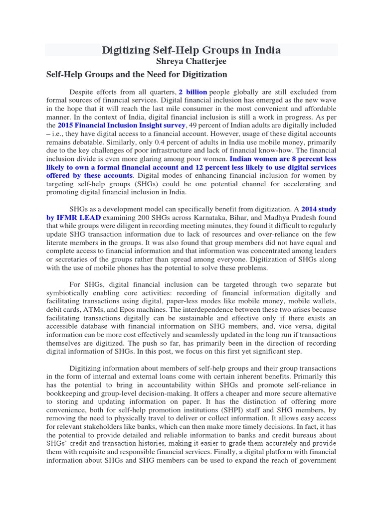 Digitizing Self Help Groups | PDF | Financial Inclusion | Financial ...