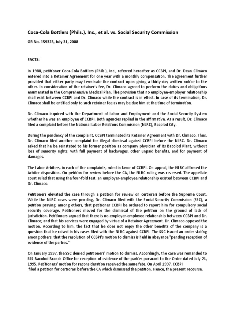 Coca Cola vs. SSC | PDF | Complaint | Prejudice (Legal Term)