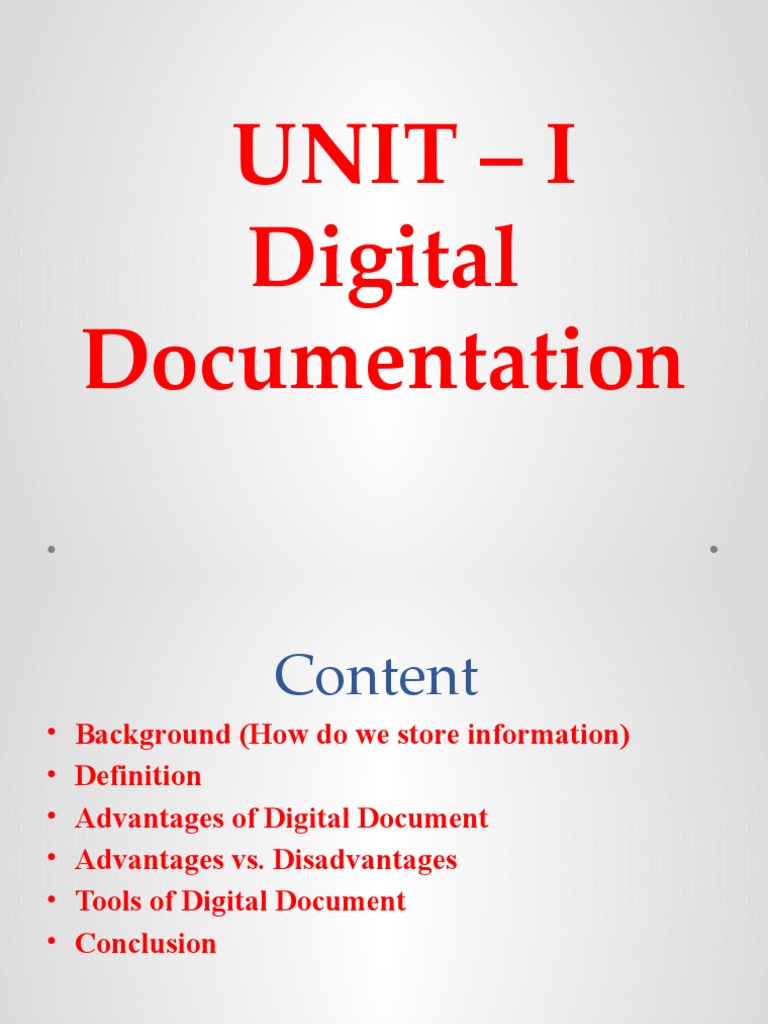 Unit - I Digital Documentation | PDF