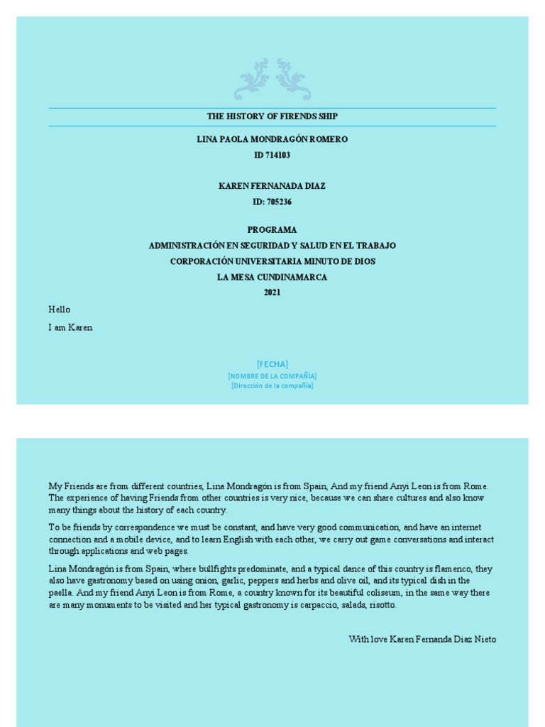 The History of Firends Ship Lina Paola Mondragón Romero ID 714103 ...