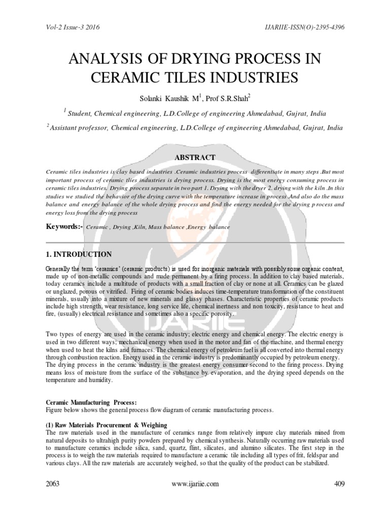 Analysis of Drying Process in Ceramic Tiles Industries Ijariie2063 ...