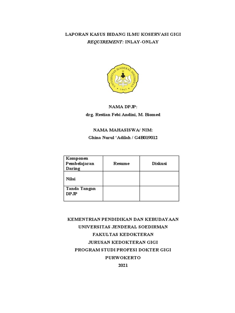 Resume Bidang Konservasi Gigi - Onlay - Ghina Nurul | PDF