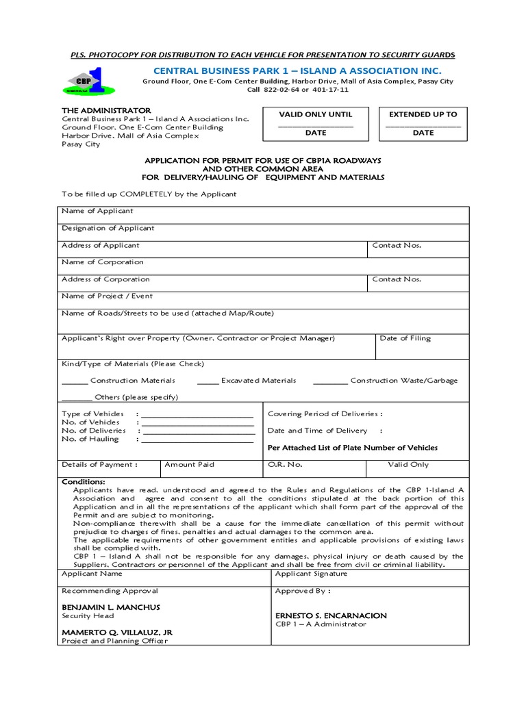 TRUCK PERMIT - Forms For Permit Delivery and Hauling | PDF | U.S ...