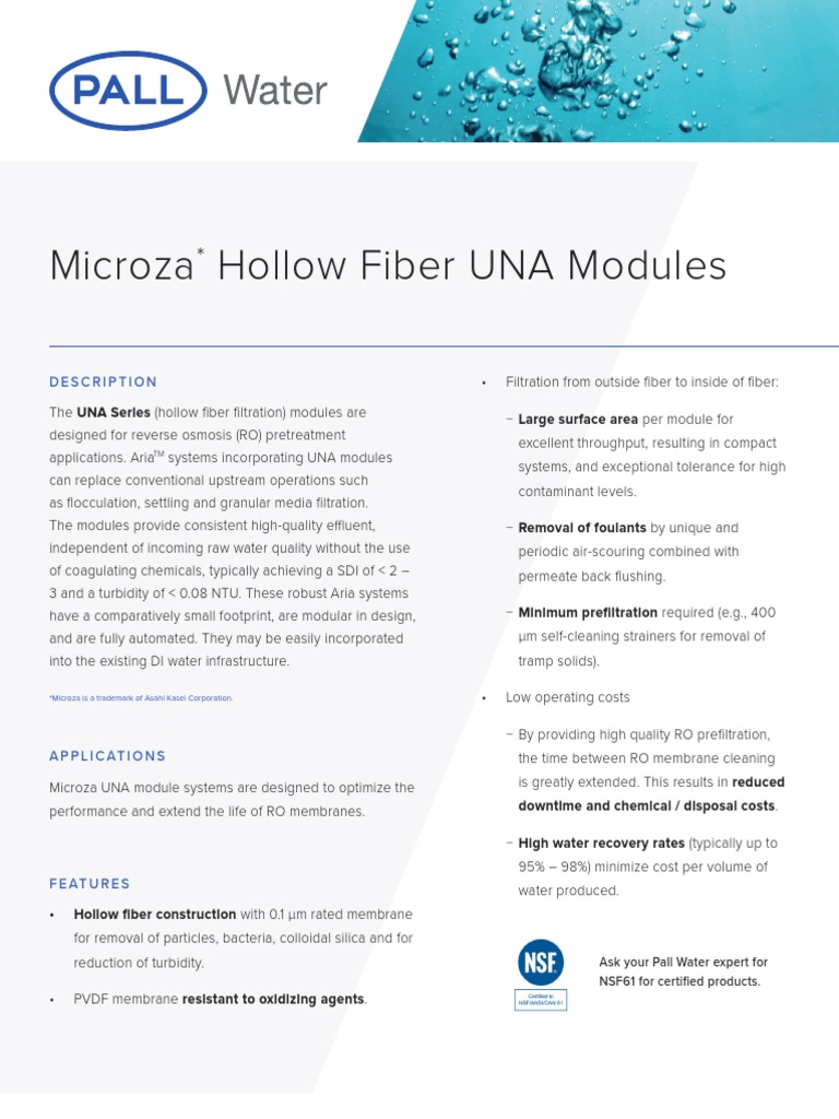 Pall Water - Membranes and Modules - Microza UNA Microfiltration ...