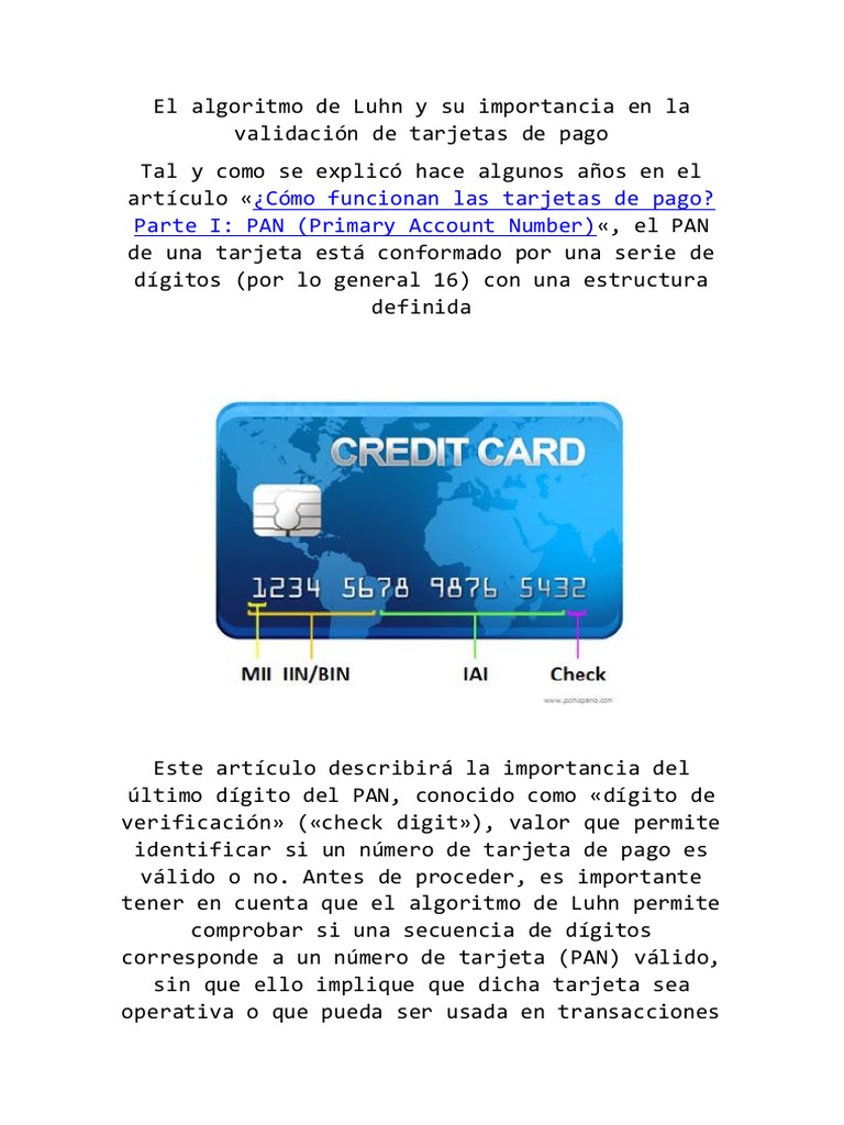 Algoritmo de Luhn para Validación de Tarjetas | PDF | Algoritmos ...