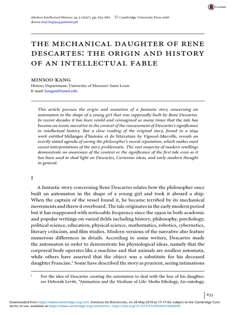 Mechanical Daughter of Rene Descartes The Origin and History of An ...