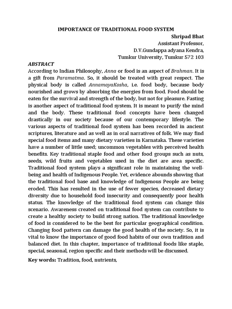 Importance of Traditional Food System Shripad Bhat | PDF | Foods ...