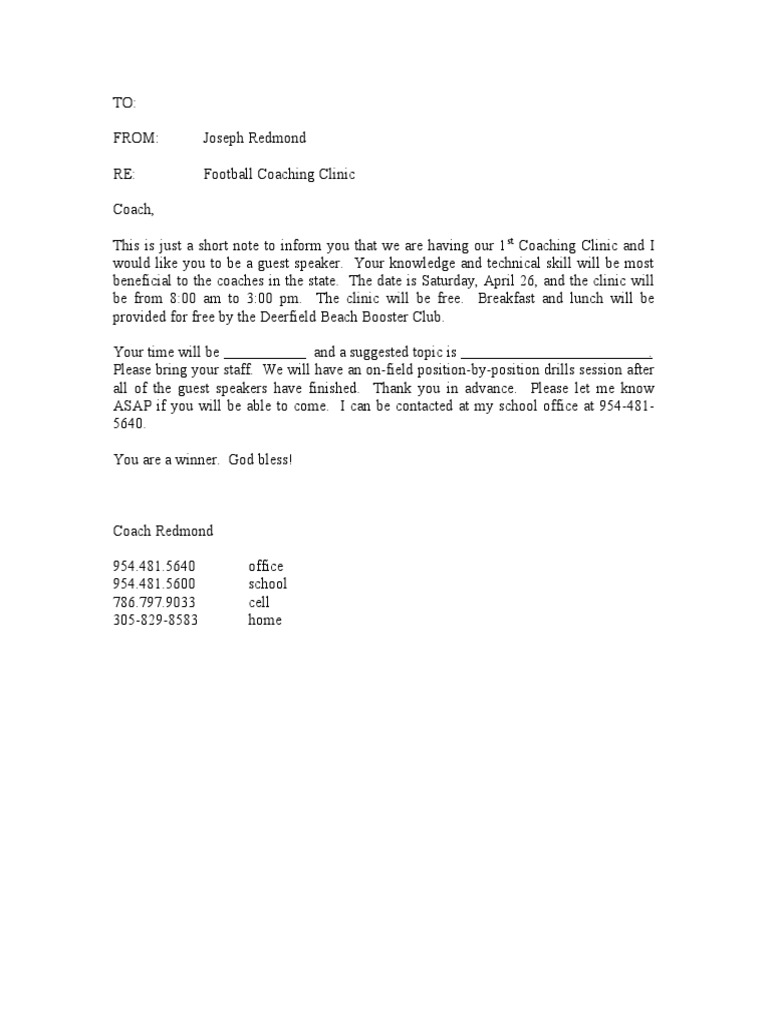 Coaching Clinic Invitation | PDF