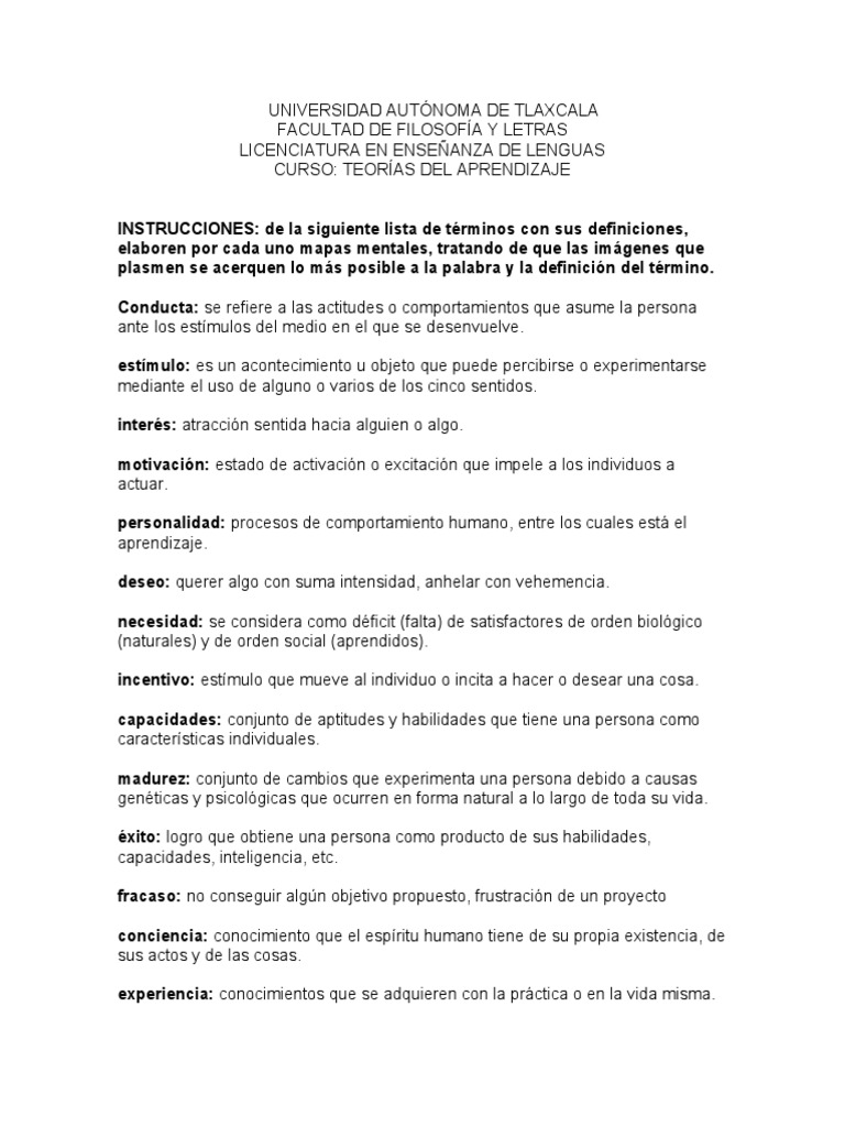 Definicion de Terminos 1 | PDF | Aprendizaje | Comportamiento