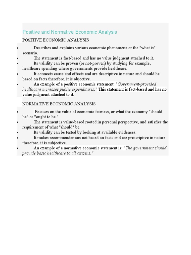 Positive and Normative Economic Analysis | Download Free PDF | Long Run ...