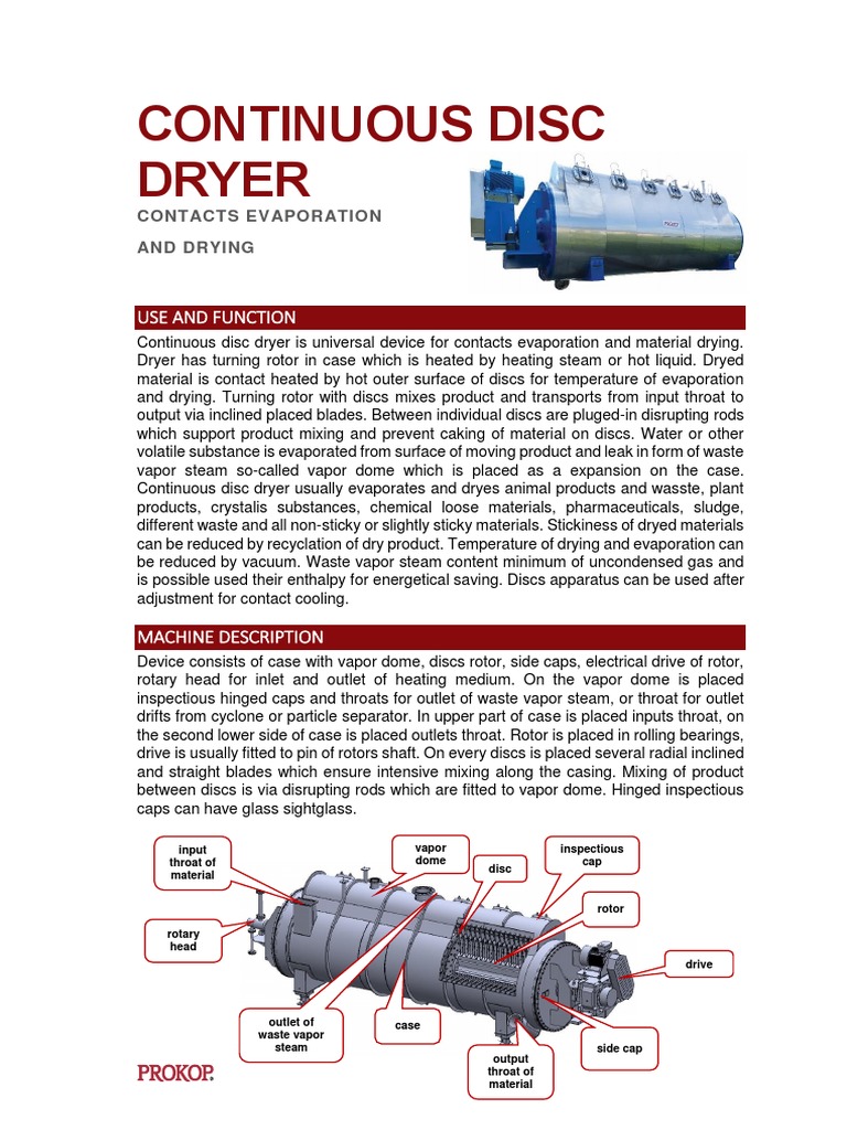 Continuous Disc Dryer: Use and Function | PDF | Evaporation | Steam