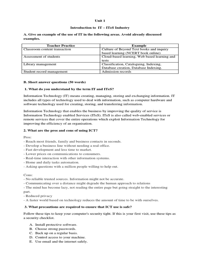 Class 9 Part B Unit 1 Exercises | Download Free PDF | Educational Technology | Information