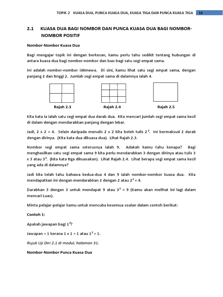 Topik 2 Kuasa Dua, Punca Kuasa Dua, Kuasa Tiga Dan Punca Kuasa Tiga | PDF