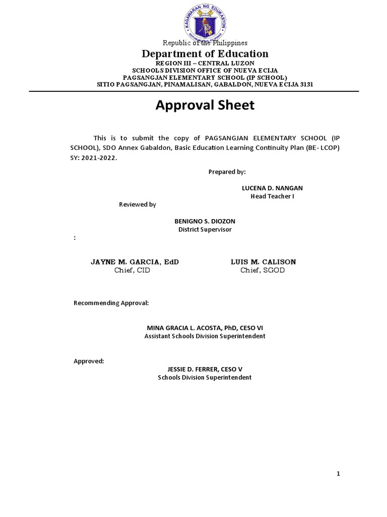 Approval Sheet: Department of Education | PDF | Learning | Curriculum