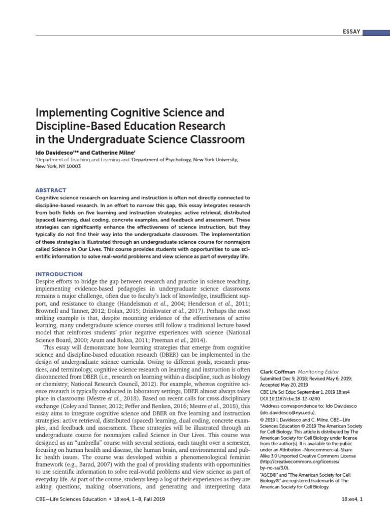 Implementing Cognitive Science and Discipline-Based Education Research ...