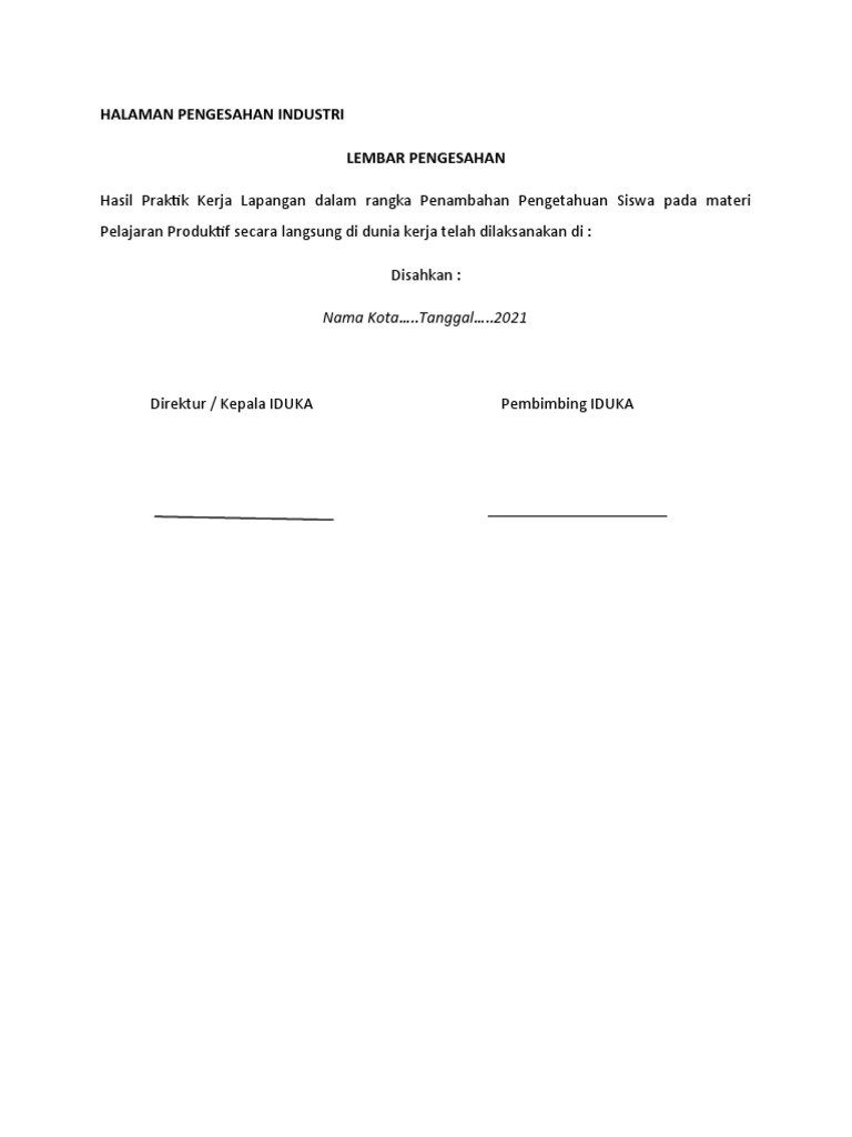Contoh Halaman Pengesahan Industri | PDF