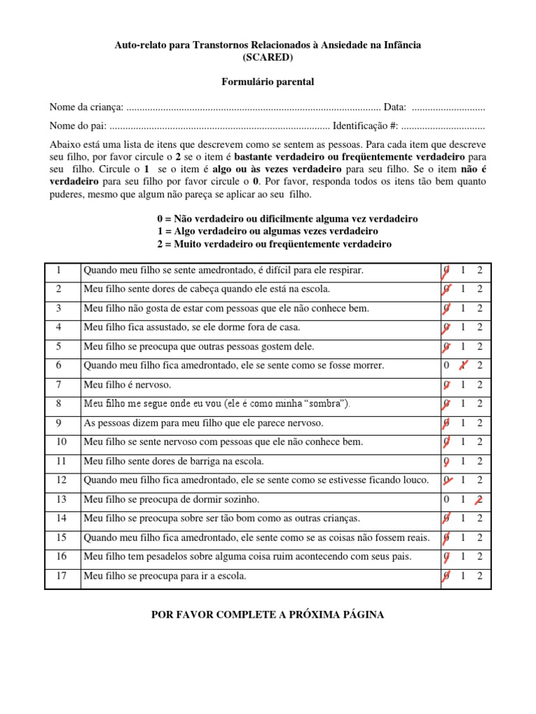 Escala SCARED Versão Pais | Download grátis PDF | Ansiedade