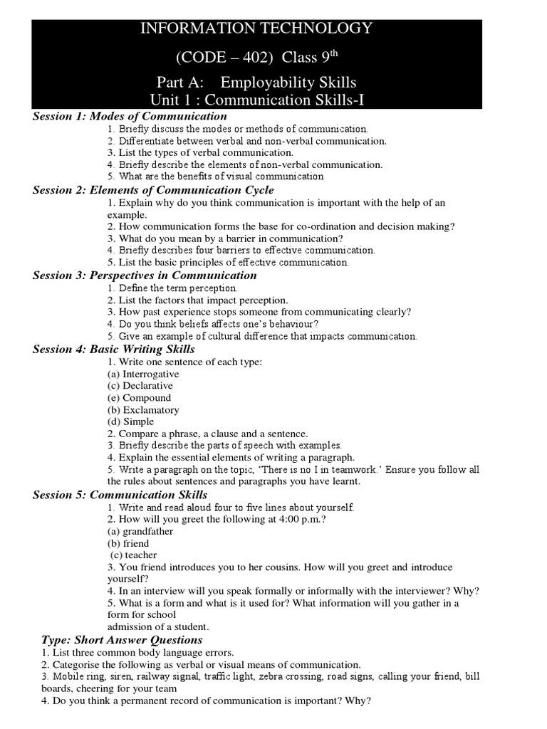 Class 9 Communication Skills Overview | PDF | Communication | Sentence (Linguistics)