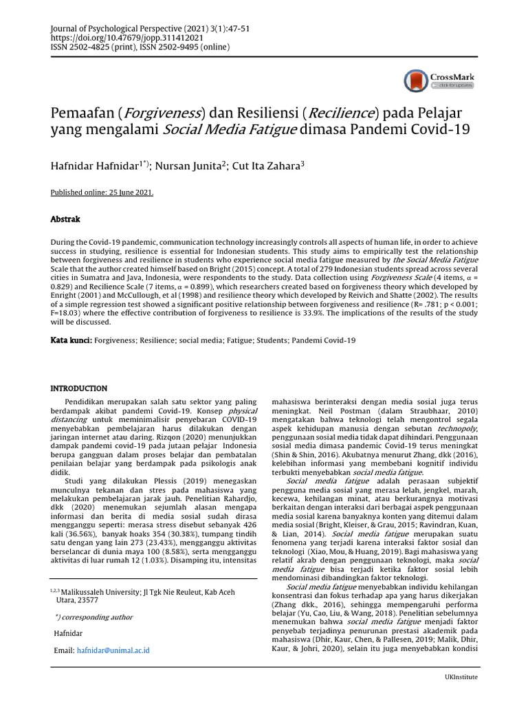 Pemaafan dan Resiliensi Pelajar di Era Pandemi | PDF | Ketahanan ...
