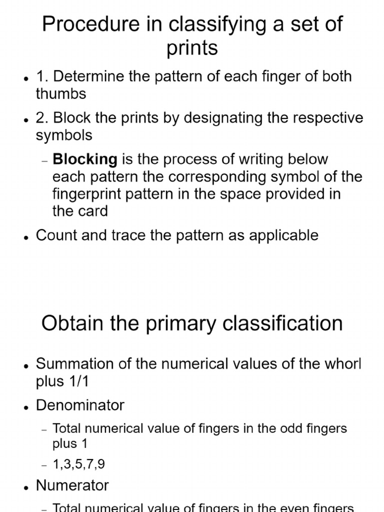 Fingerprint Classification Formula | PDF