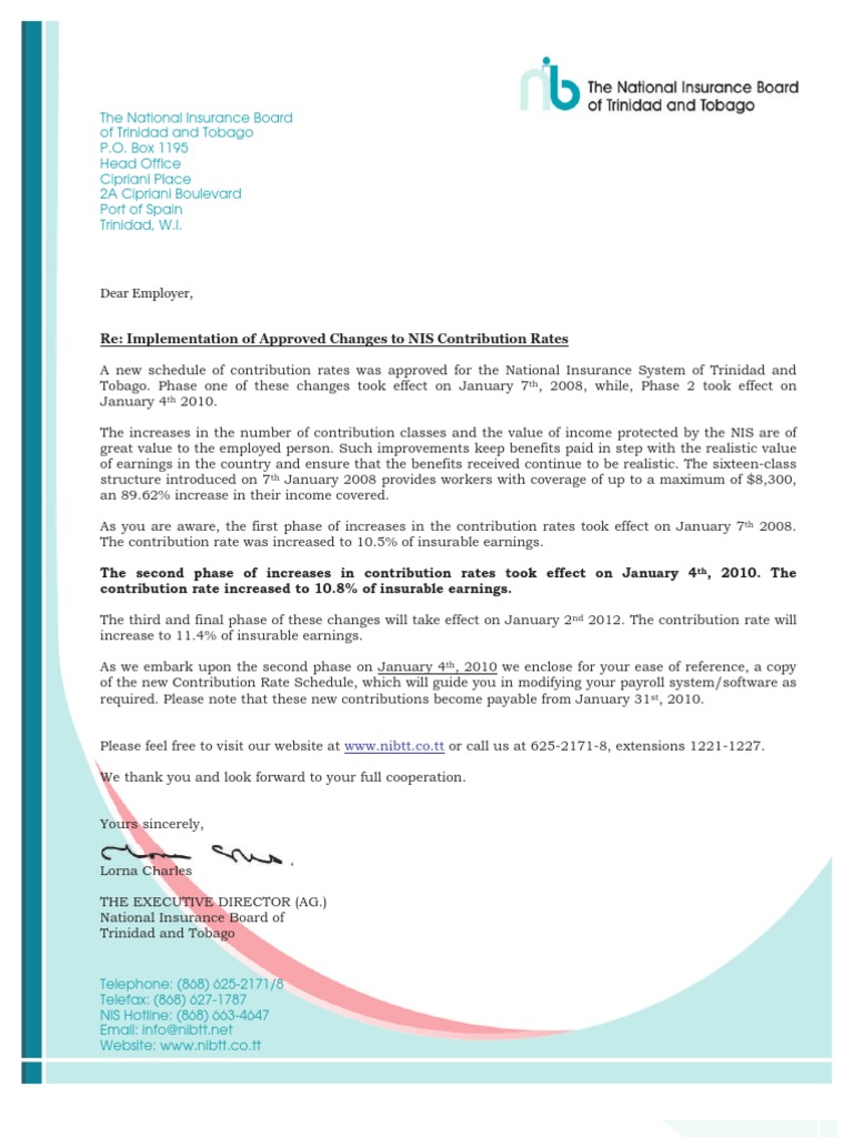 NIS Contribution Rates Update 2025 | PDF | Social Policy | Employee ...