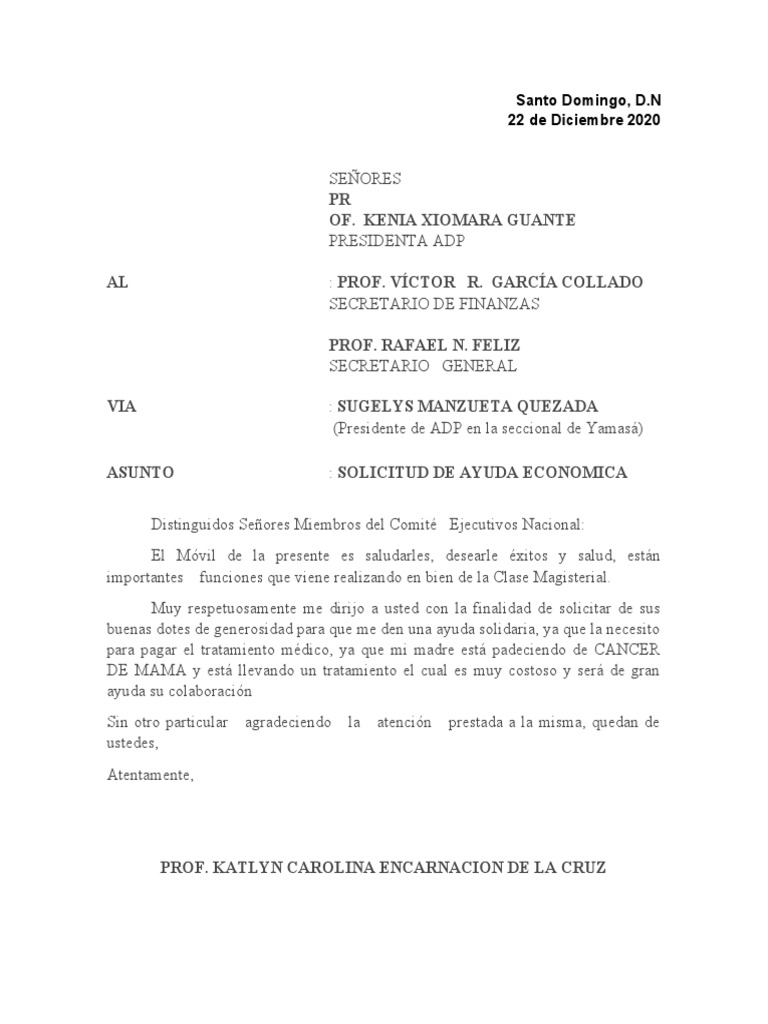 Solicitud de Ayuda Solidariaa | PDF