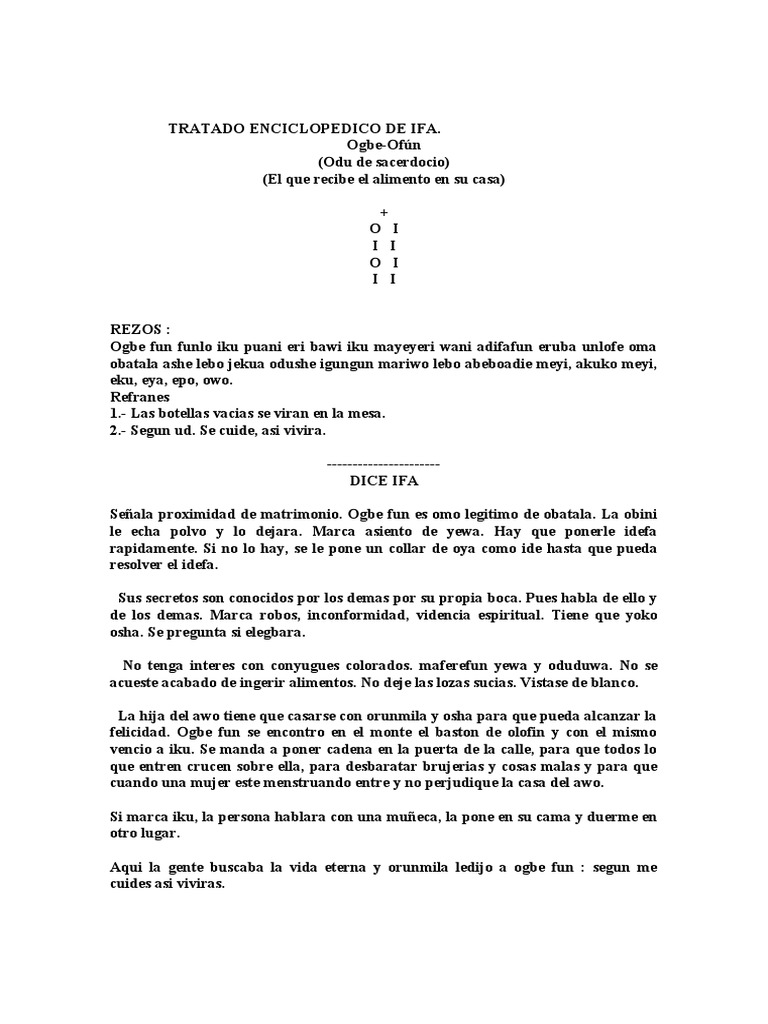 Ogbe-Ofún: Adivinación y Consejos | PDF | Santeria
