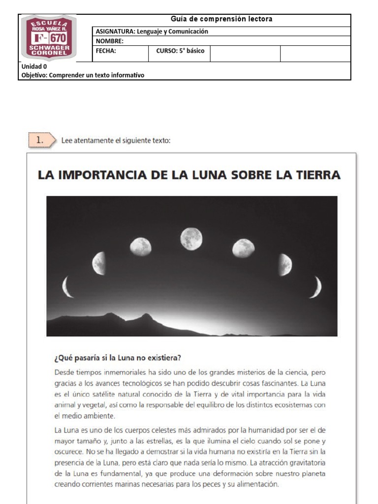 Guía 1 Importancia de La Luna 5° Basico | PDF