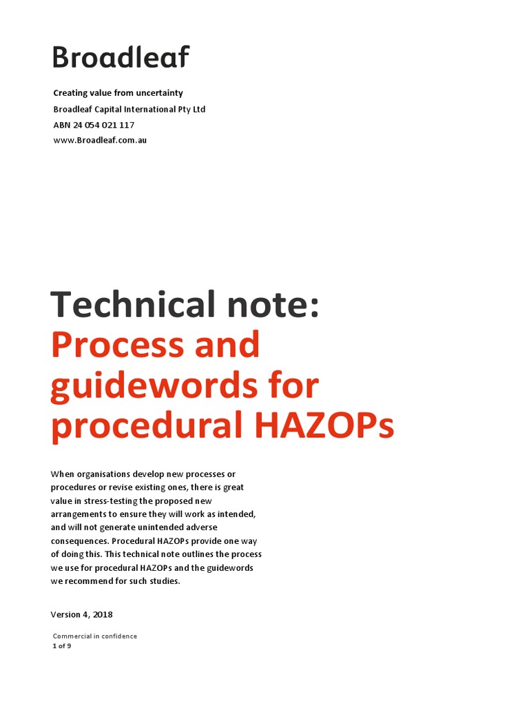 Technical Note:: Process and Guidewords For Procedural Hazops ...