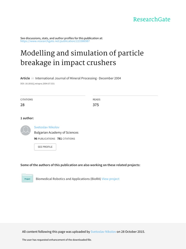 Modelling and Simulation of Particle Breakage in Impact Crushers | PDF ...