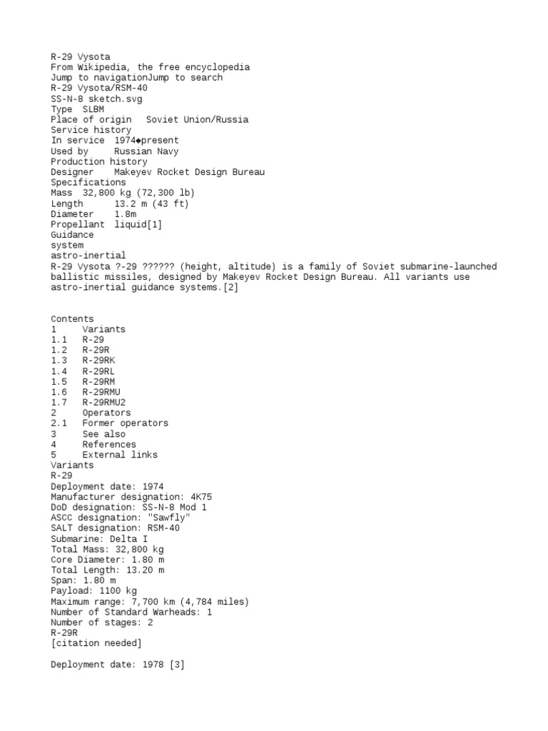 R-29 Vysota | PDF | Explosive Weapons | Missile Types