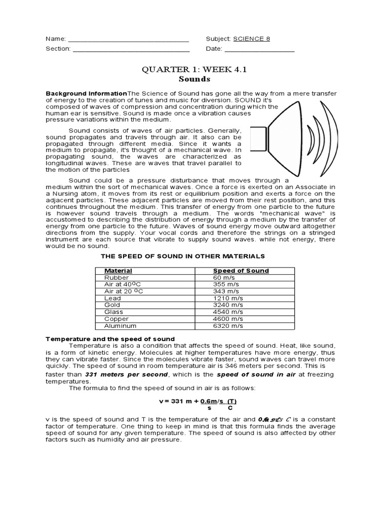 Quarter 1: Week 4.1: Sounds | PDF | Sound | Waves