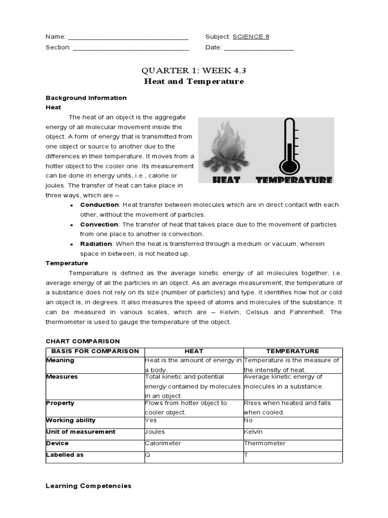 Quarter 1: Week 4.3: Heat and Temperature | Download Free PDF ...