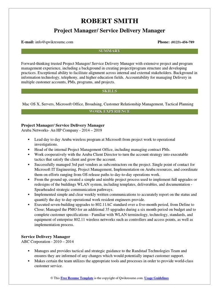 Robert Smith: Project Manager/ Service Delivery Manager | PDF | Project ...