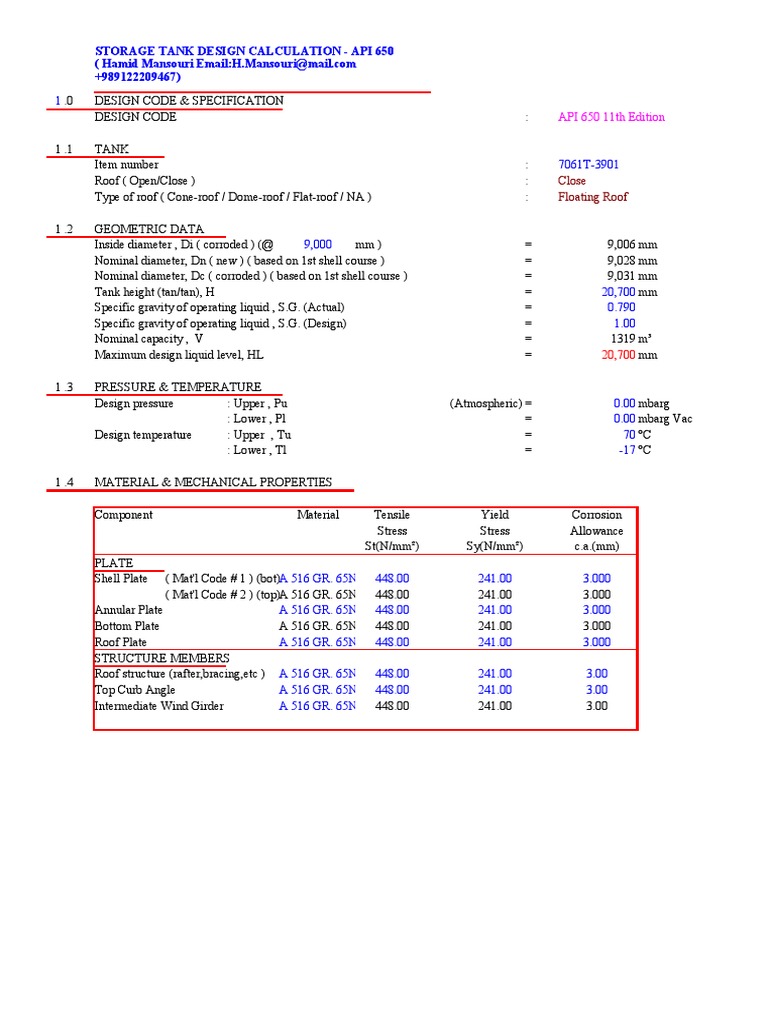Steel Storage Tanks Excel Sheet (API 650-2009) Free-09122209467 | PDF ...