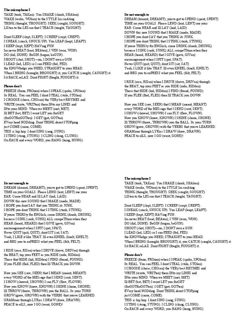 A Verbal Journey: A Hip Hop Lyric Teaching English Verb Conjugations | PDF