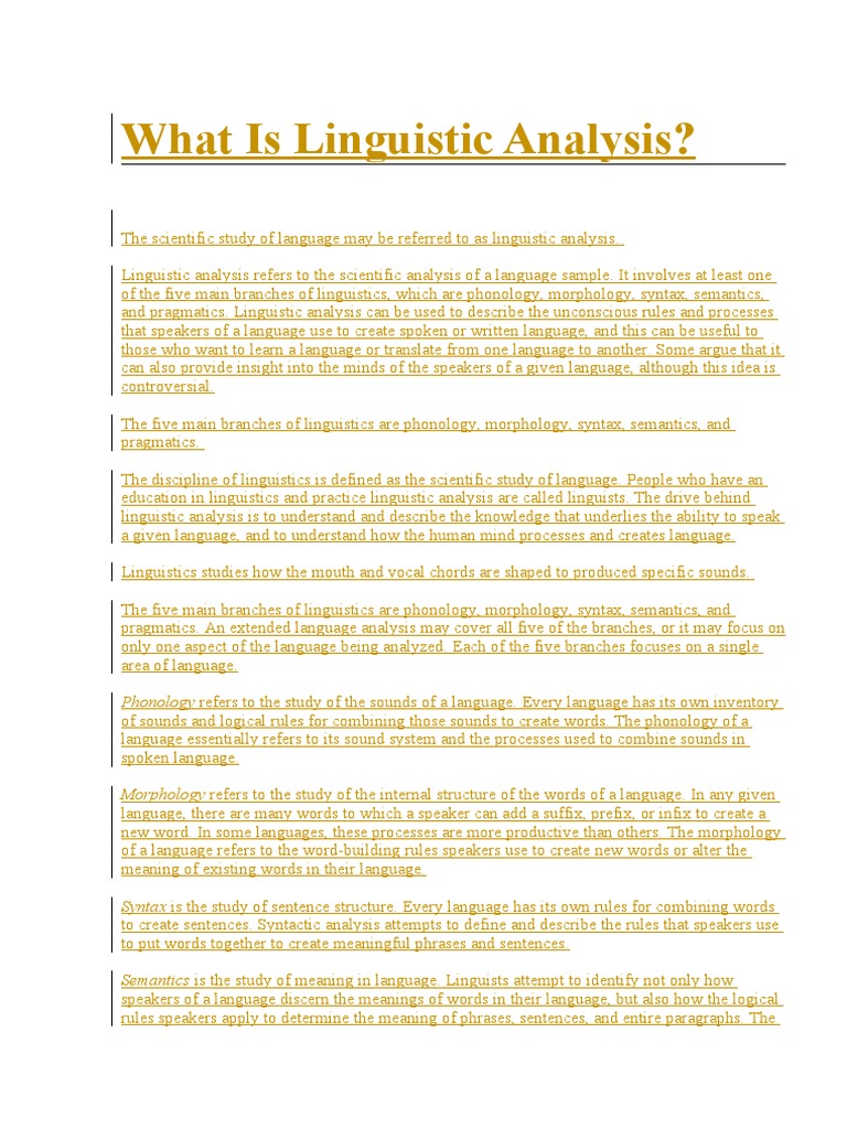 What Is Linguistic Analysis | PDF | Linguistics | Word