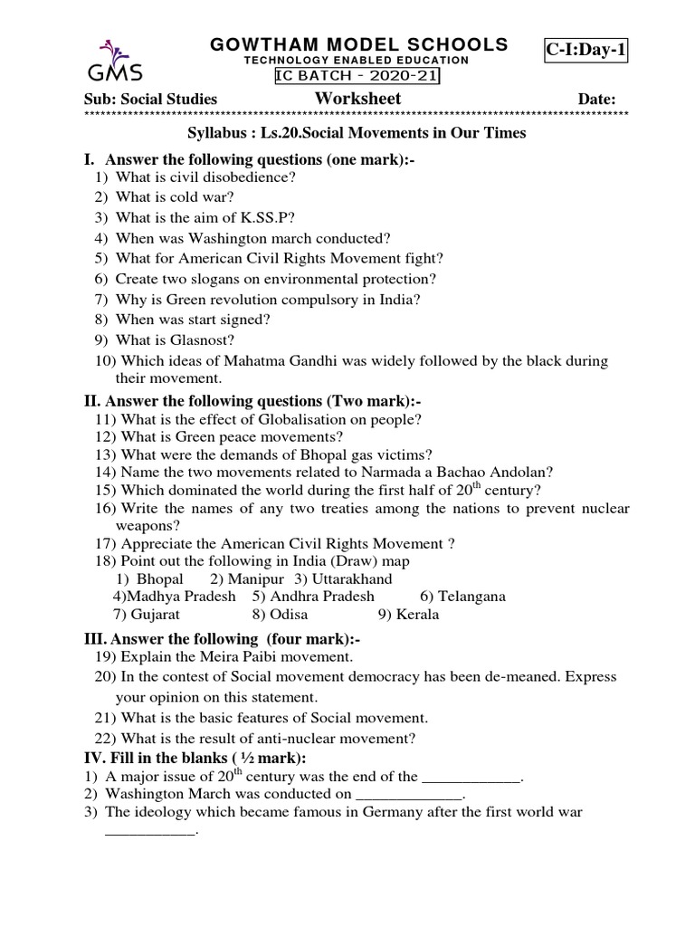 C-I Day-9 Social Worksheet | PDF | Social Movements | Activism