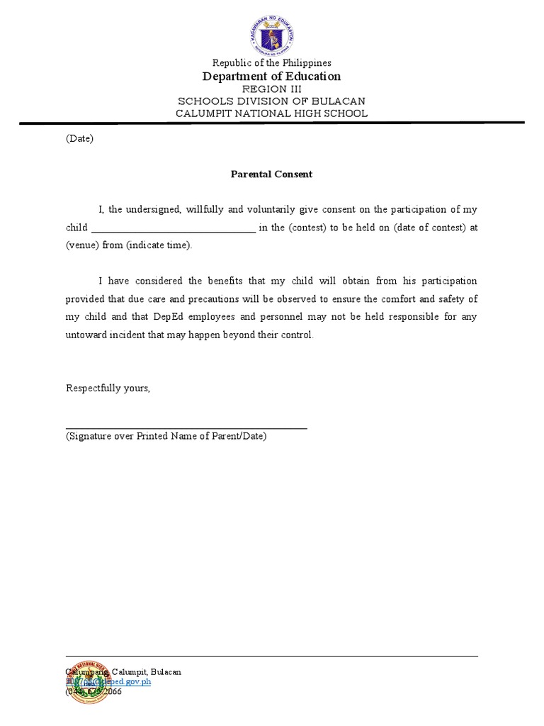 03 Sample Parent Consent - Word | PDF