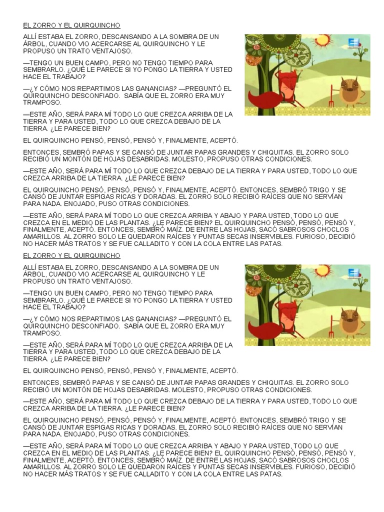 EL ZORRO Y EL QUIRQUINCHO Cuaderno | PDF